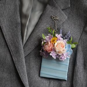 Wildflowers Greenery Pocket Boutonniere in Light Pink Lavender Blue ...
