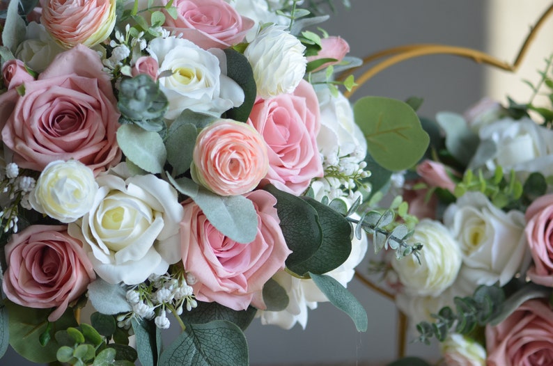 Artificial Rose Pink White Roses Wedding Bouquet Real Touch - Etsy
