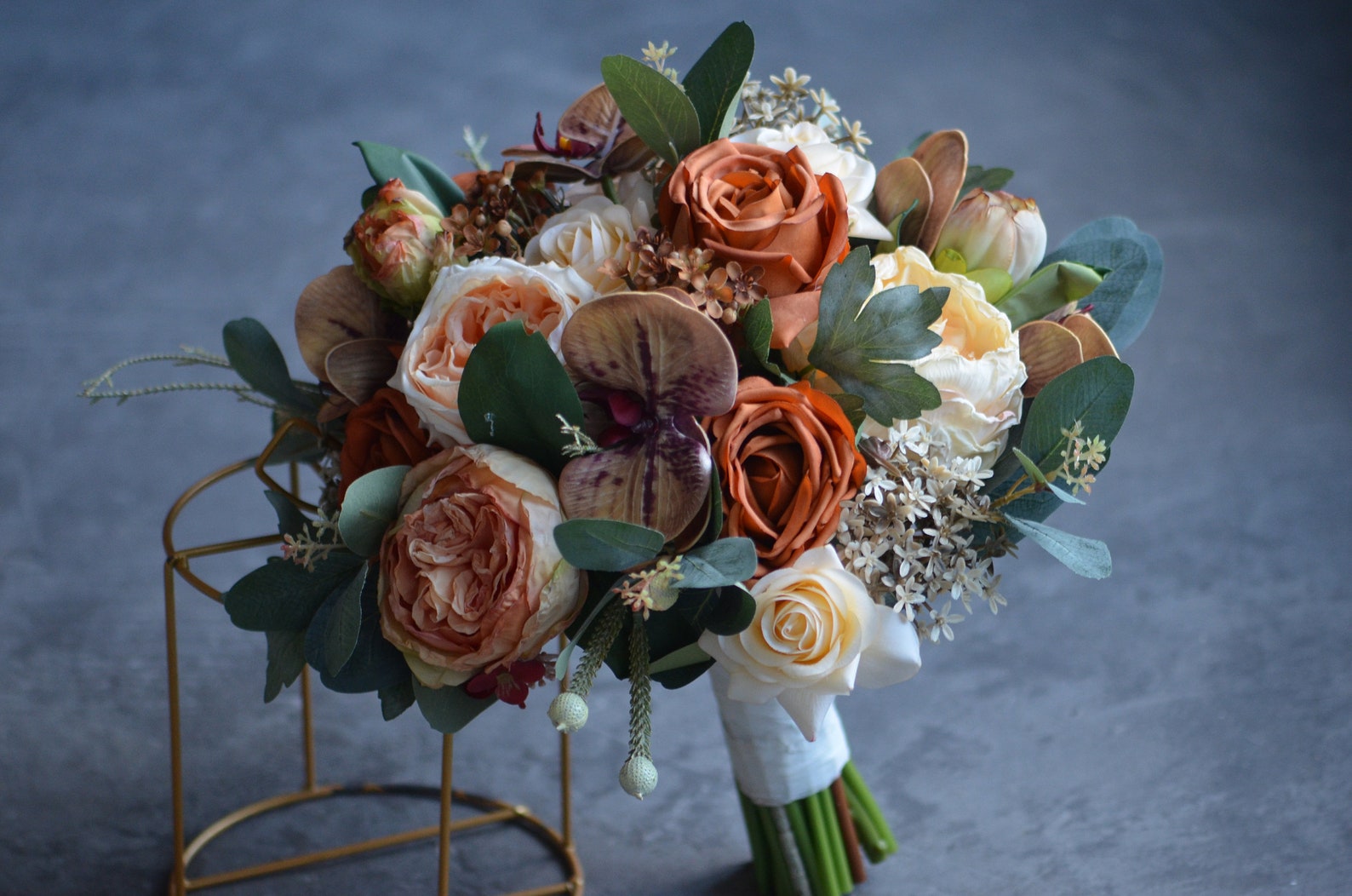 Burnt Orange and Champagne Fall Wedding Bouquet, Terracotta Fake ...