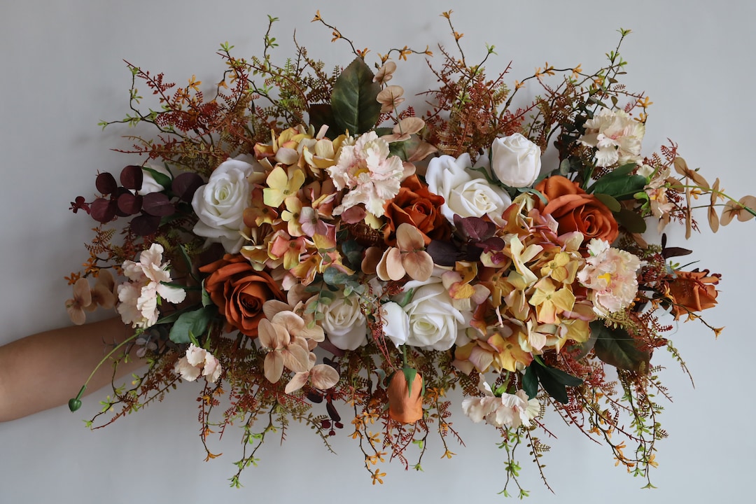 Faux Flowers Fall Wedding Archway, Terracotta Ivory Burnt Orange Corner ...
