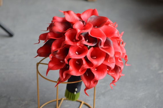 Dark Red Bridal Bouquets Faux Real Touch Flowers Red Calla - Etsy