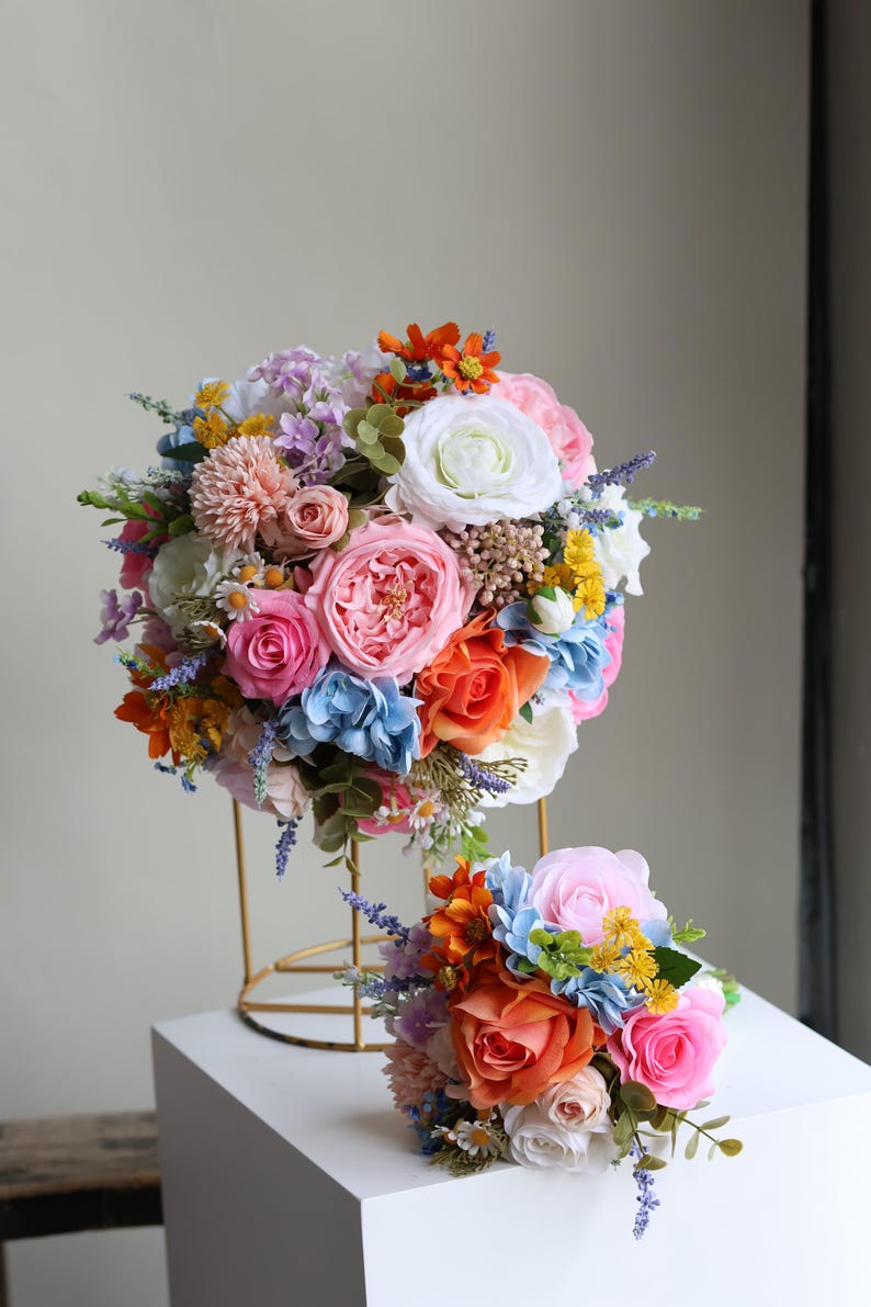 Colorful Faux Wildflower Bridal Bouquet: Spring Wedding Bouquet in ...