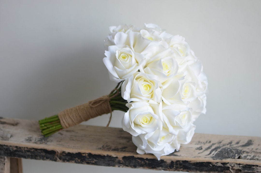Real Touch Cream/ivory Roses Bridal Bouquet, Faux White Flowers Wedding ...