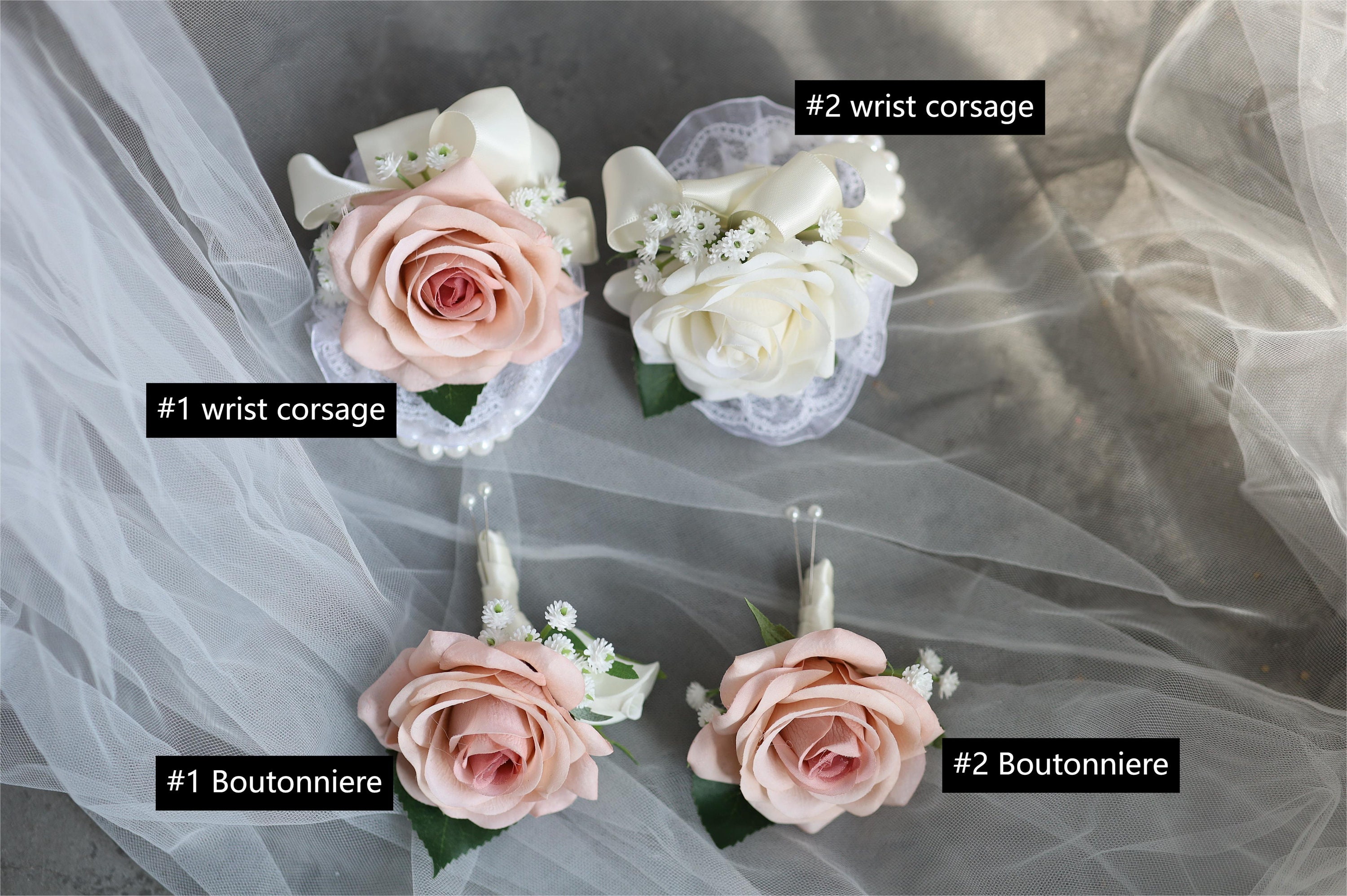 Dusty Smoky Pink and White Wedding Bouquet, Real Touch Roses, White ...