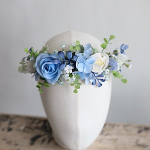 Aritificial Blue Flowers Crown With Real Touch Rose, Hydrangeas Wedding ...