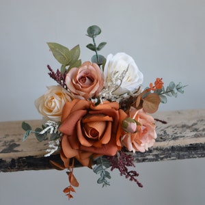 Wedding Bouquet With Rust Burnt Orange Ivory Flower, Bridesmaids ...