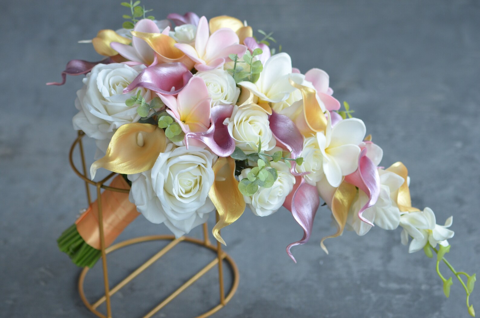 Rose Gold Wedding Bouquet Gold Bridal Bouquet Real Touch | Etsy