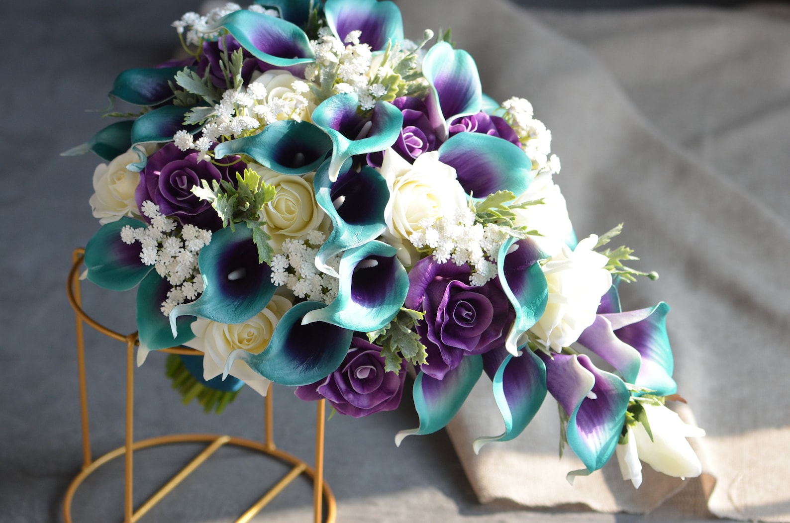 Teal Purple Bridal Bouquets Purple Teal Bridesmaids Bouquets | Etsy