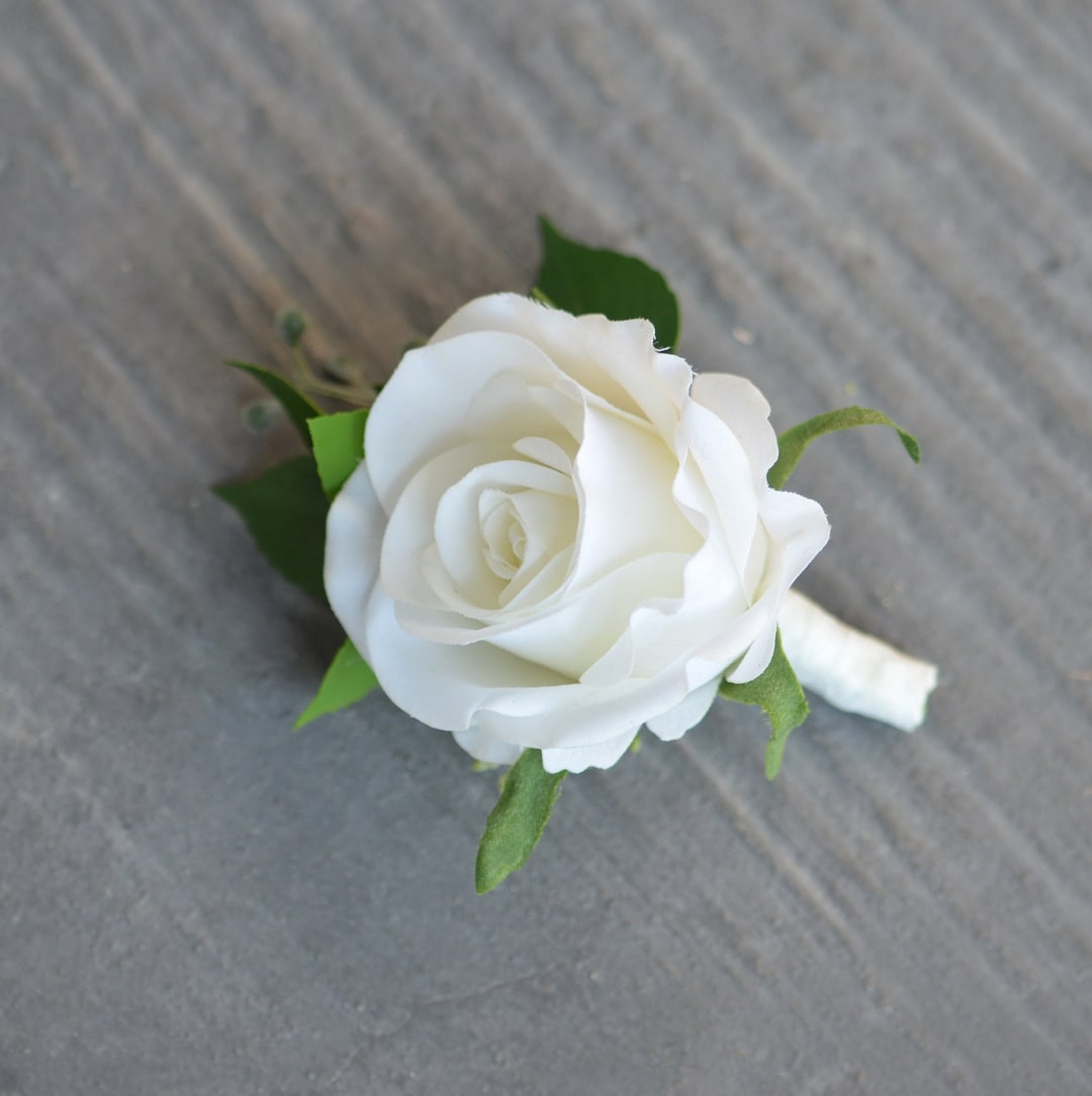 Faux Ivory Cream Rose Boutonnieres, Faux Real Touch Ivory Roses, White ...