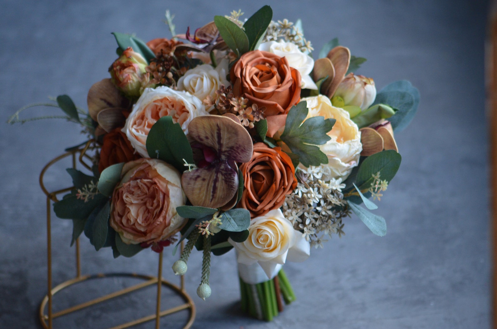 Burnt Orange and Champagne Fall Wedding Bouquet, Terracotta Fake ...