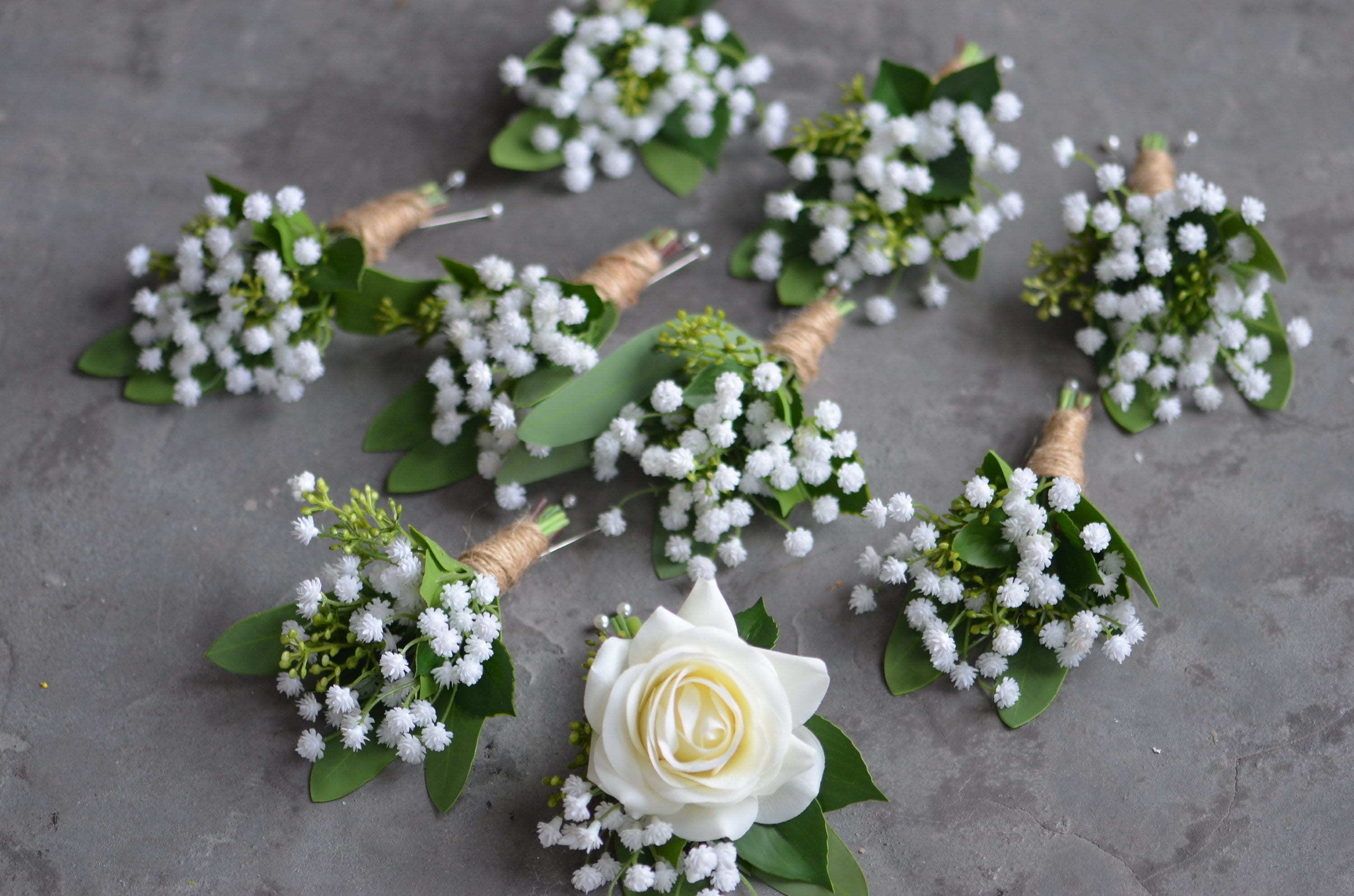 Real Touch Ivory White Rose Boutonniere Green Boutonniere - Etsy