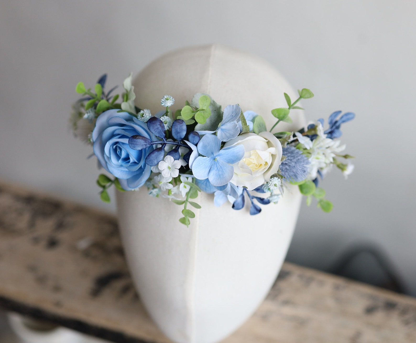 Aritificial Blue Flowers Crown With Real Touch Rose, Hydrangeas Wedding ...
