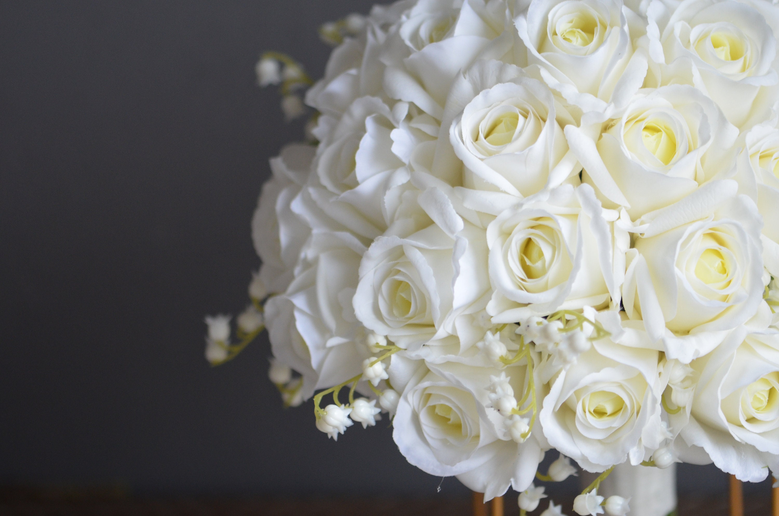 12" Ivory Real Touch Roses Bridal Bouquet, White Lily of Valley Wedding ...