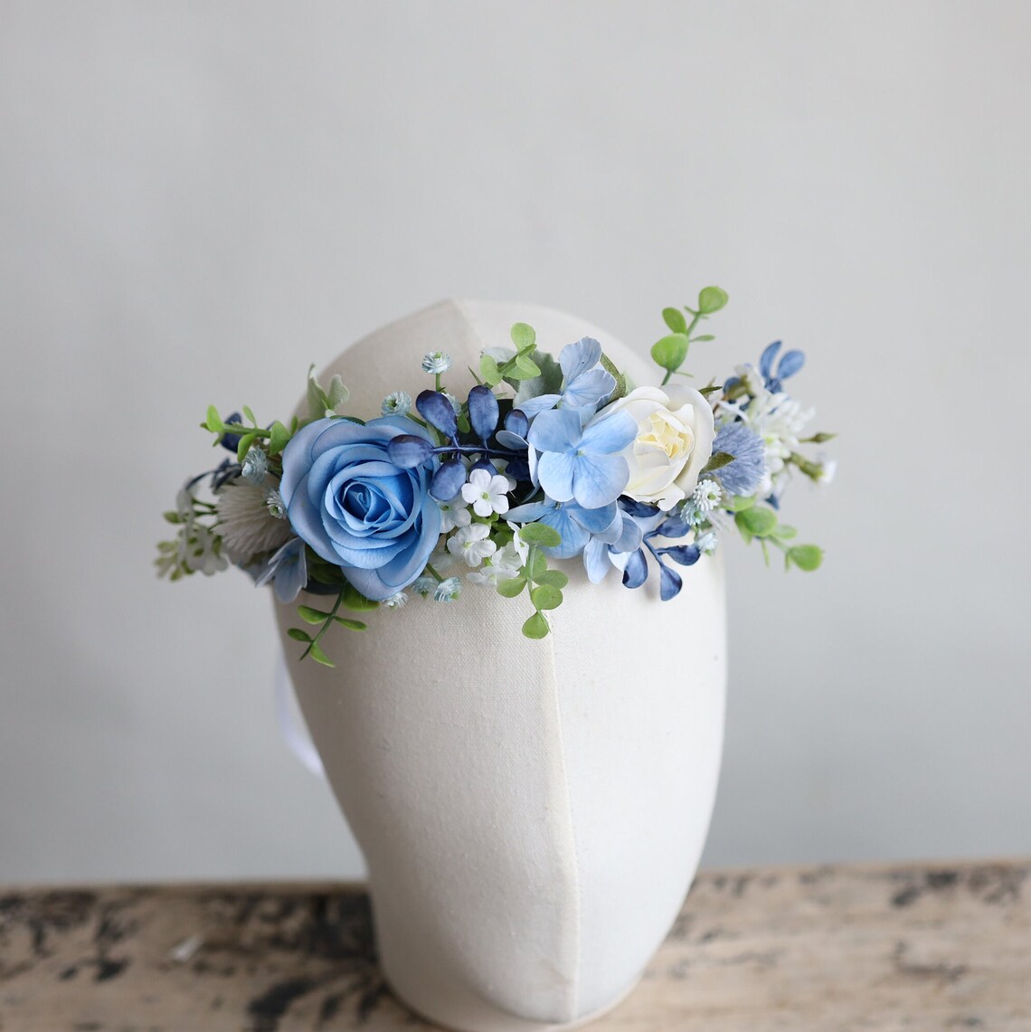 Aritificial Blue Flowers Crown With Real Touch Rose, Hydrangeas Wedding ...