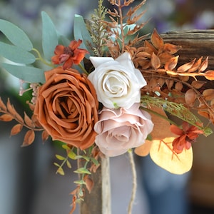 Terracotta Chair Decor Flowers, Burnt Orange Ivory Chair Arrangement ...