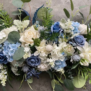 Dusty Blue White Wedding Archway Flower, Blue White Wedding Corner Swag ...
