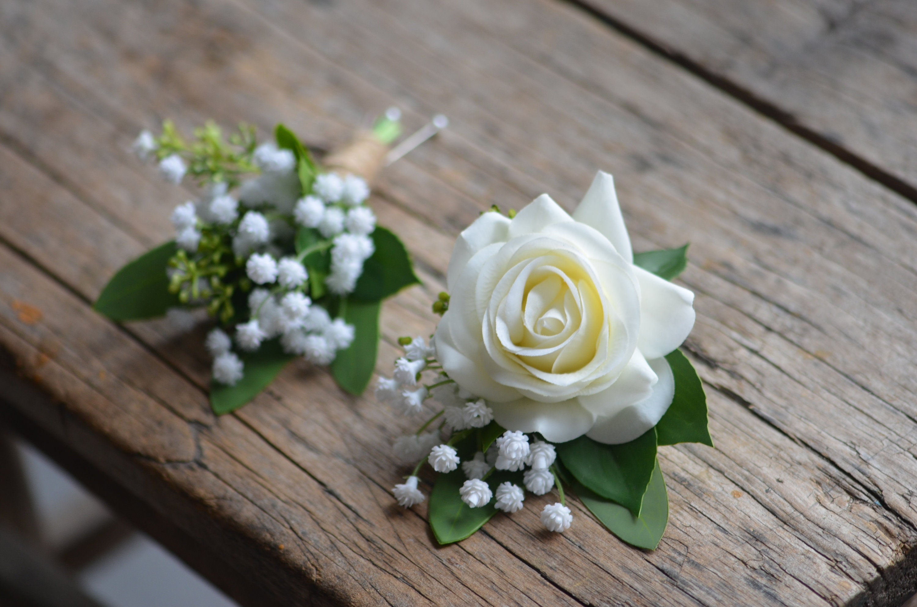 Real Touch Ivory White Rose Boutonniere Green Boutonniere - Etsy