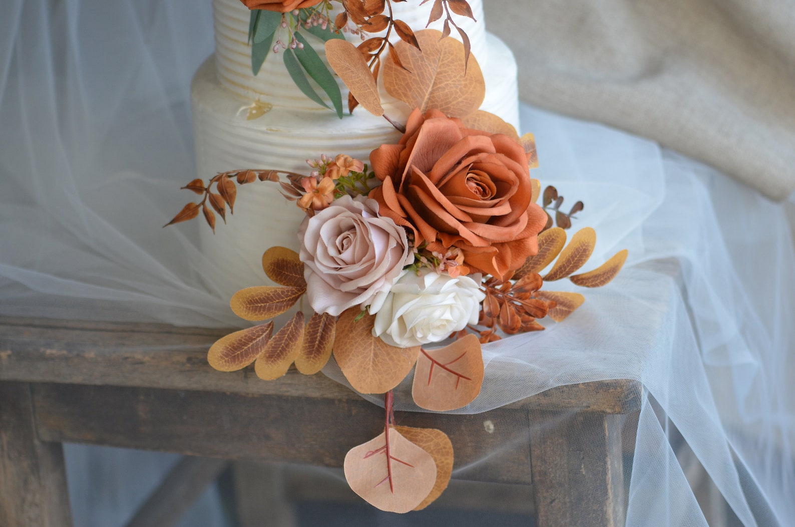 Faux Burnt Orange Ivory Fall Cake Topper Flowers for Wedding ...
