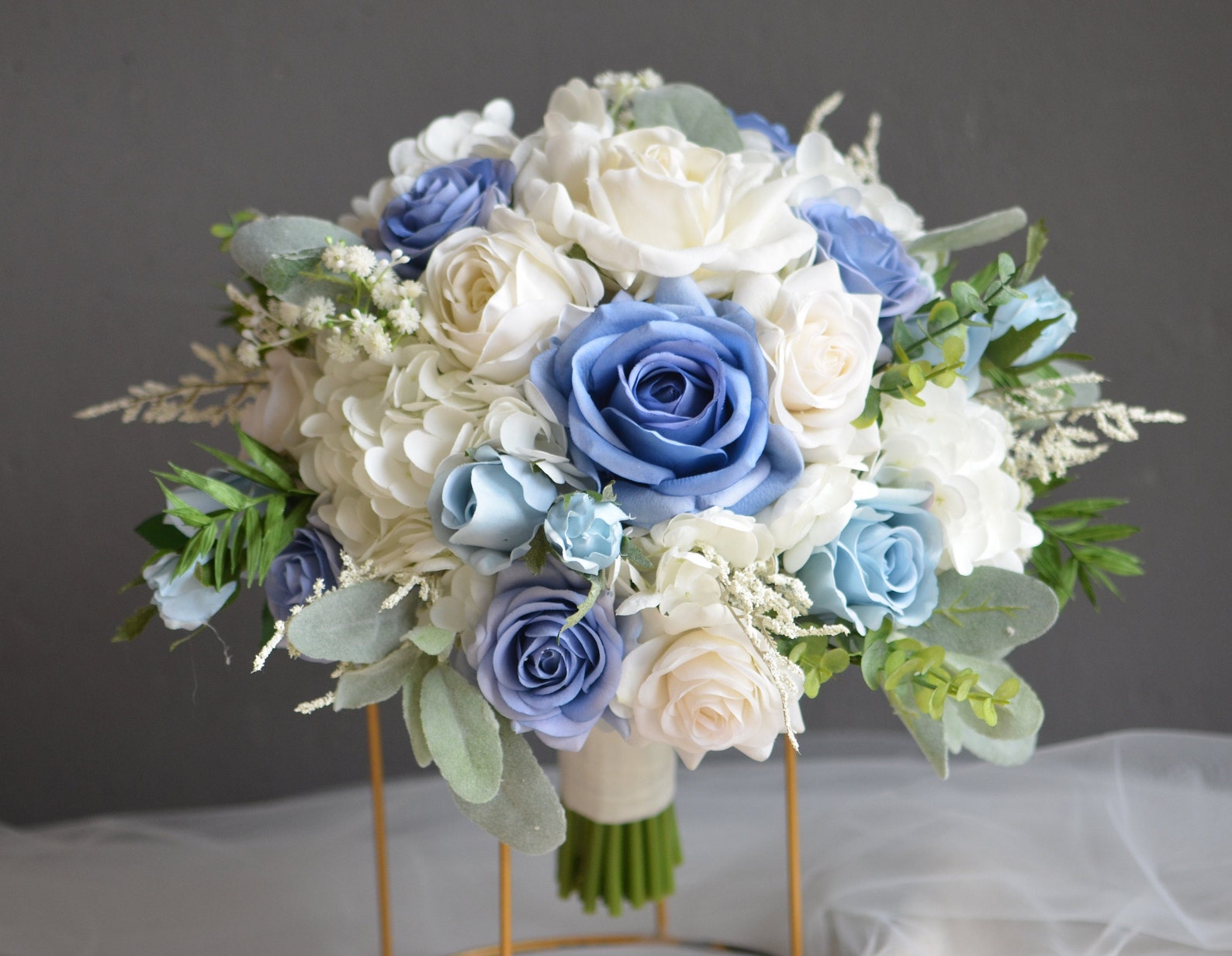 Fake Dusty Blue Flowers Wedding Bouquet Pale Blue Ivory - Etsy