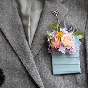 Wildflowers Greenery Pocket Boutonniere in Light Pink Lavender Blue ...