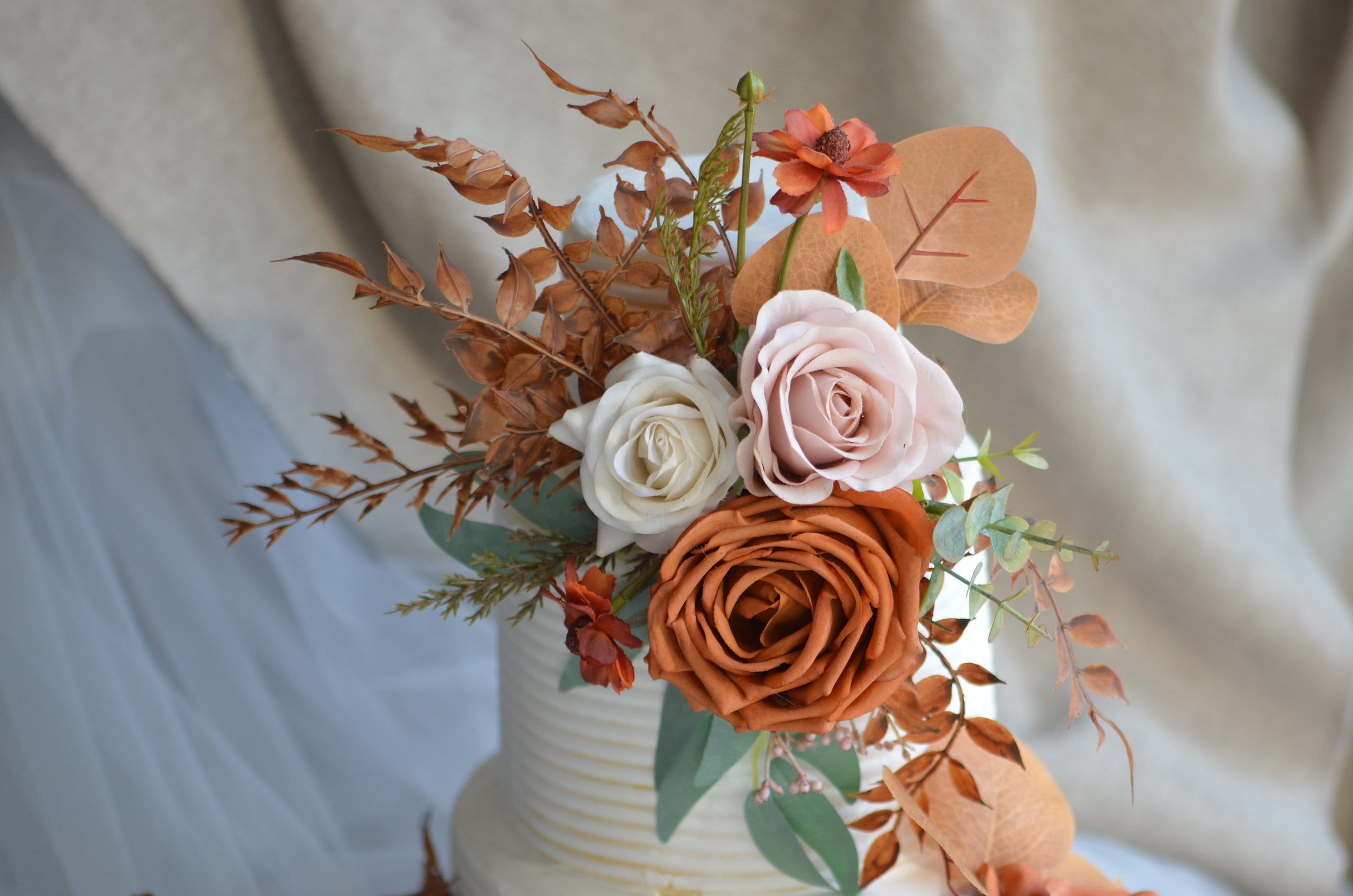 Faux Burnt Orange Ivory Fall Cake Topper Flowers for Wedding ...