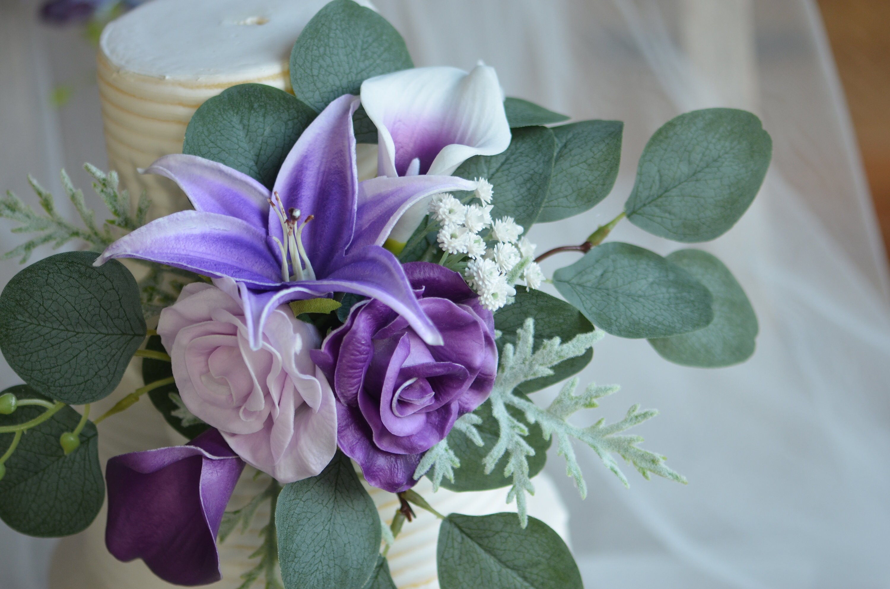 Purple Rose Cake Topper Flowers for Wedding, Lilac Lavender Cake Topper ...