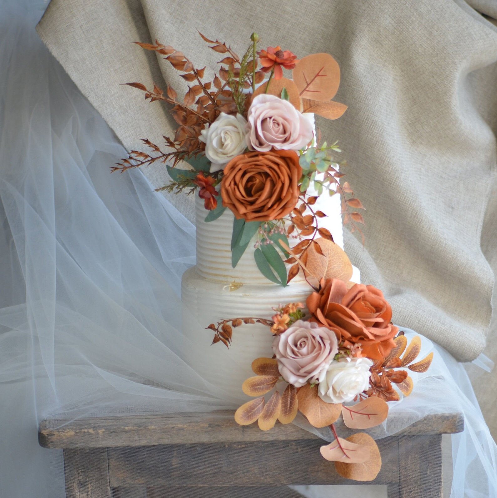 Faux Burnt Orange Ivory Fall Cake Topper Flowers for Wedding - Etsy
