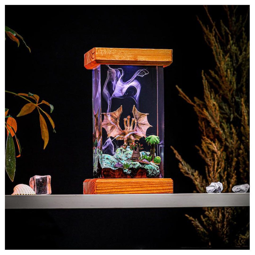 King Ghid.o.rah Night Lamp, Monster Ghido.rah Epoxy Lamp, Dinosaur Wood ...