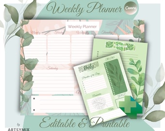Weekly Planner Printable, INSTANT DOWNLOAD, Monday Start, Weekly ...
