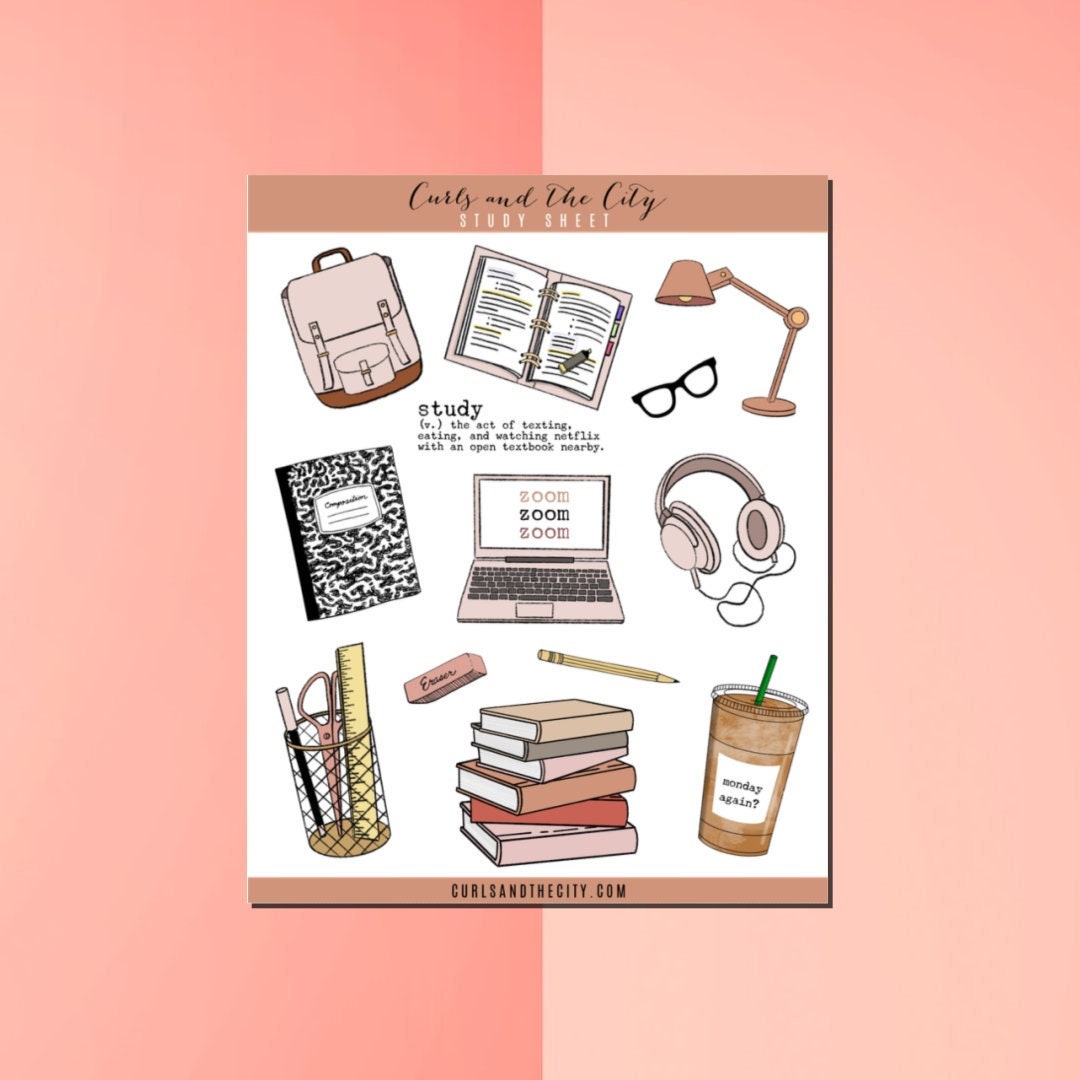 Study Sticker Sheet, School Stickers, Zoom University, Bullet Journal ...
