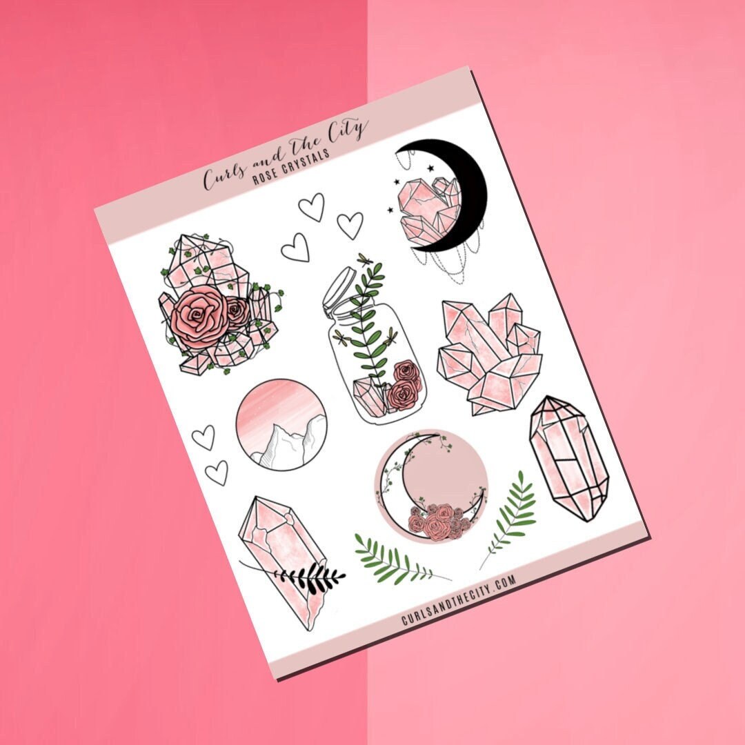 Rose Crystals Sticker Sheet Rose Quartz Stickers Pink - Etsy
