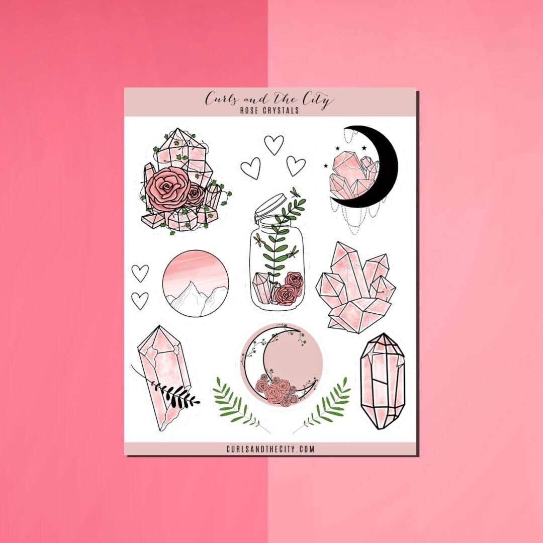 Rose Crystals Sticker Sheet, Rose Quartz Stickers, Pink Planner ...