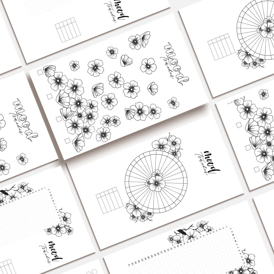 Floral Mood Tracker Planner Pages: Letter, A5, Happy Planner (PDF) - Etsy