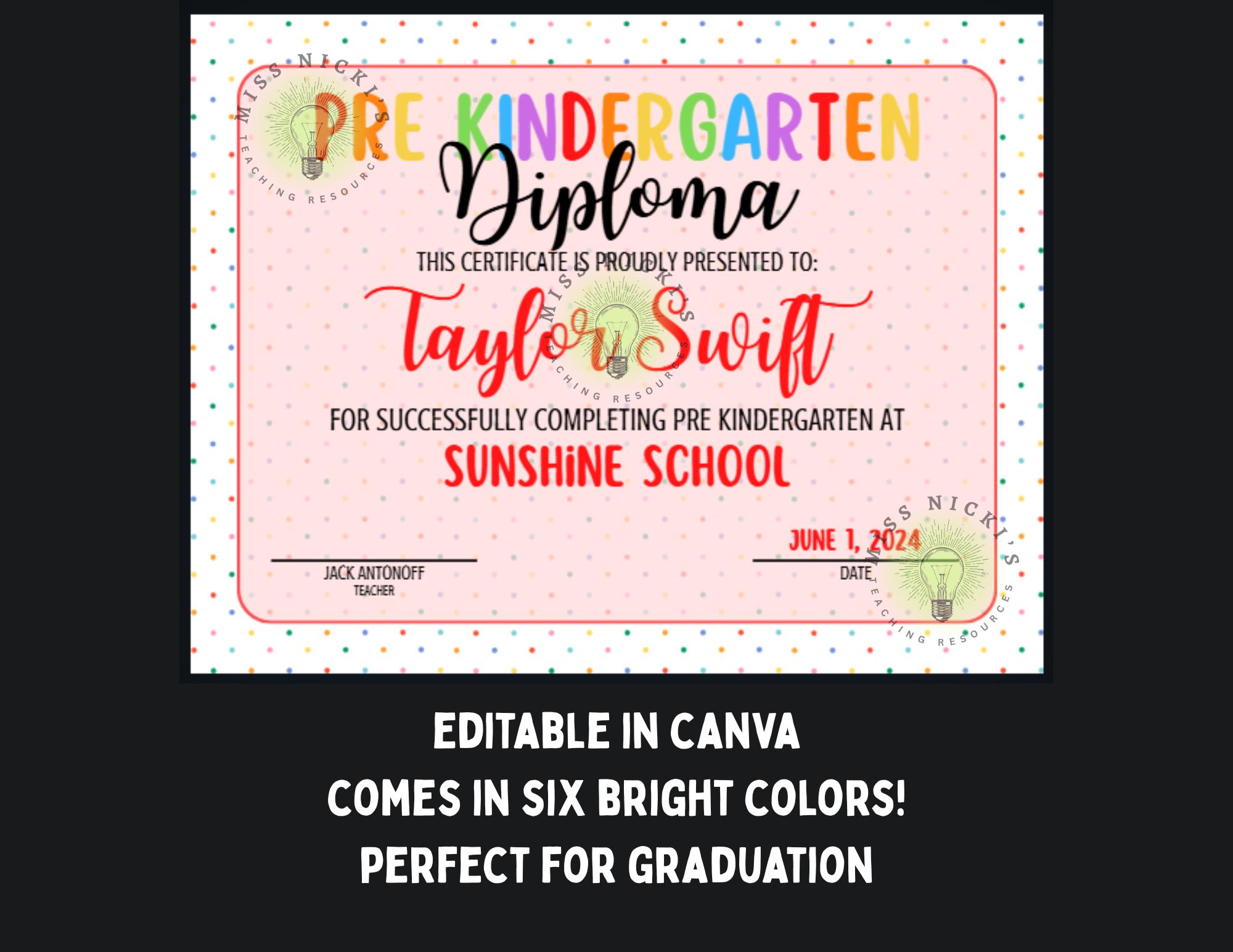 Editable Rainbow Pre-k Graduation Diplomas | Printable Preschool ...