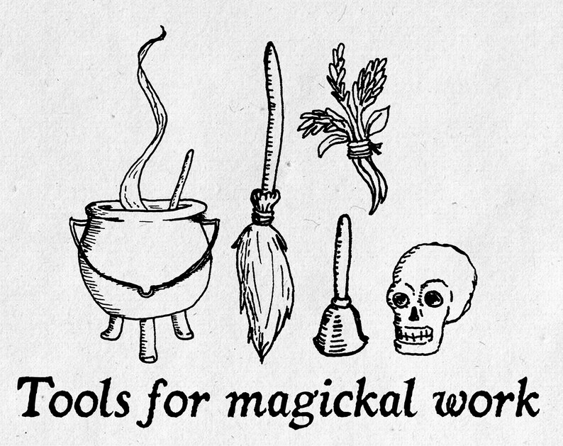 VOL 2: Hand-drawn Witchcraft & Wicca Supplies Line Art in Vector and ...