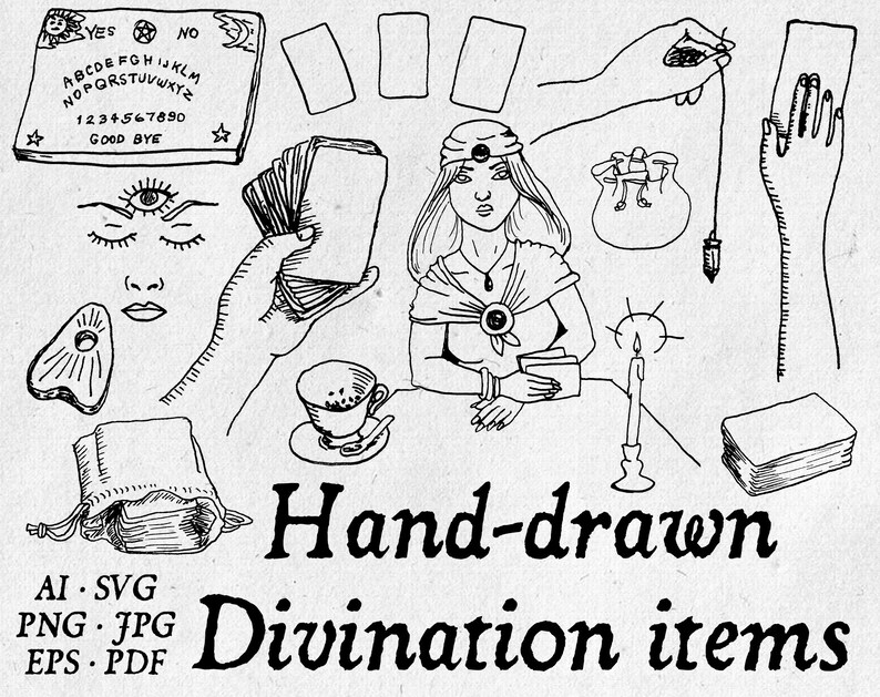 Hand-drawn Divination Items Clip Art Vector & Png - Etsy