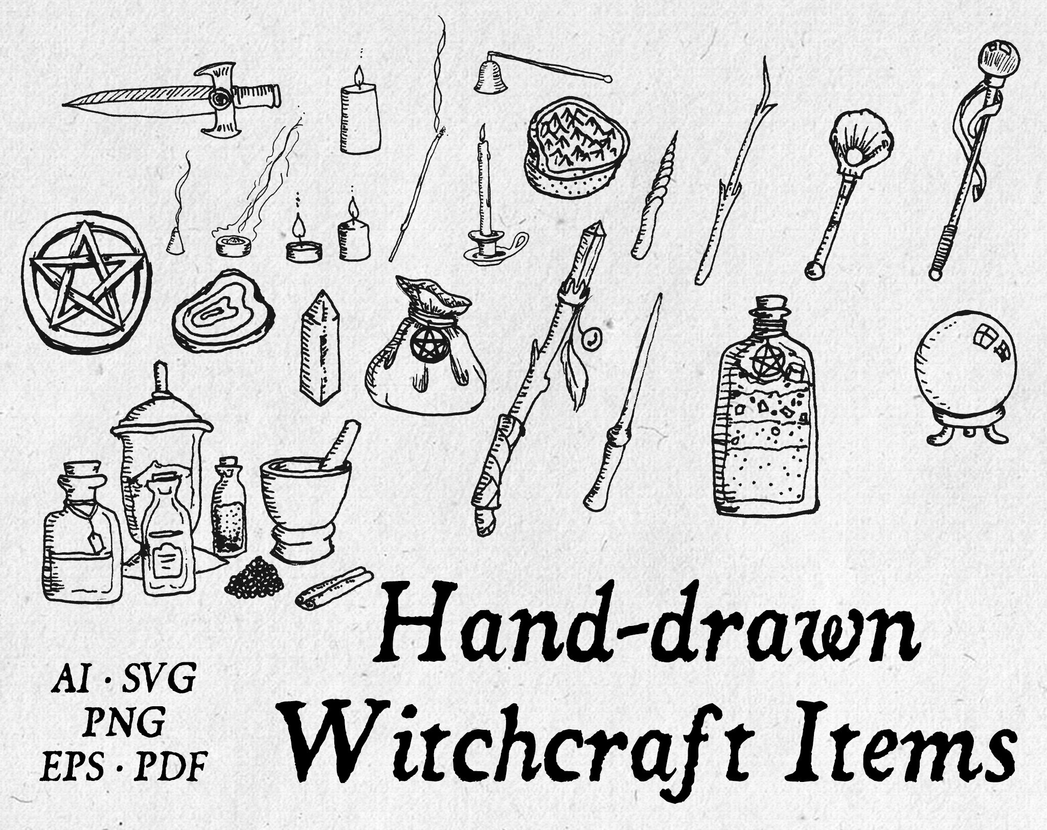 Hand-drawn Witchcraft & Wicca Supplies Line Art in Vector and - Etsy ...