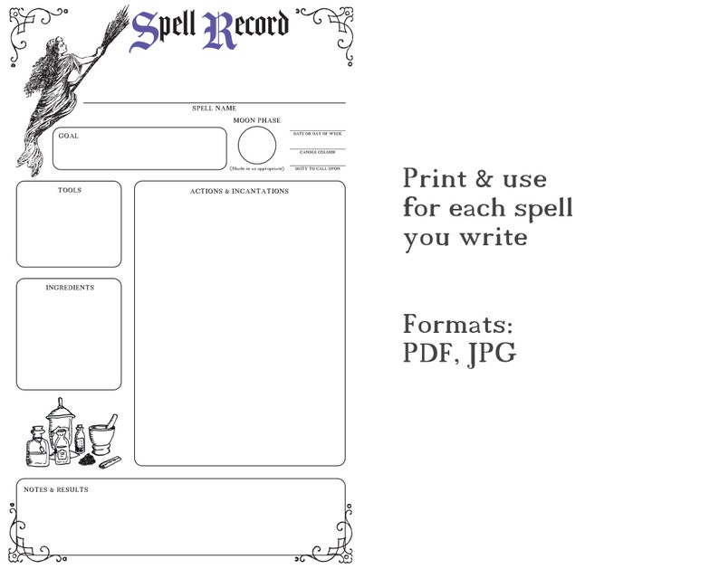 Witchcraft Spell Record Sheet Printable - Etsy