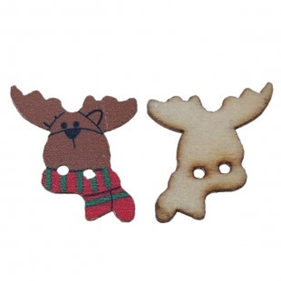 20 Wooden Reindeer 2 Hole Buttons - Etsy