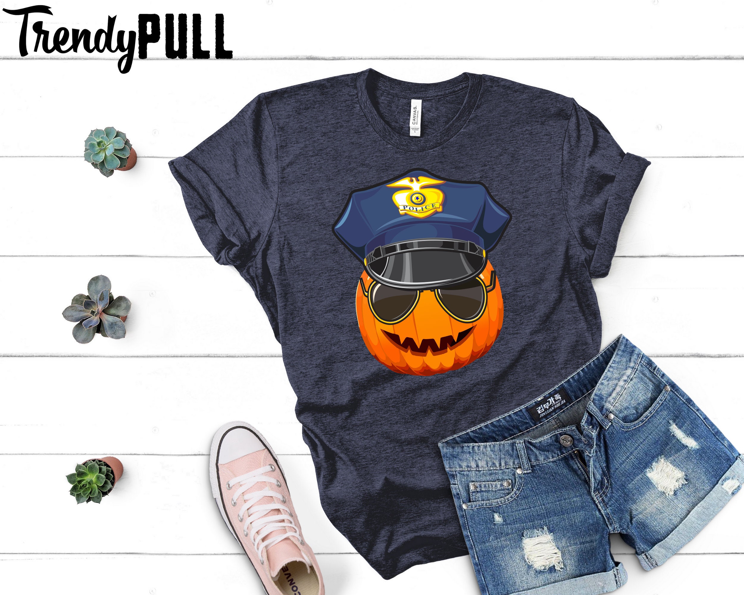Halloween police officer pumpkin Shirt for kids tank hodie | Etsy