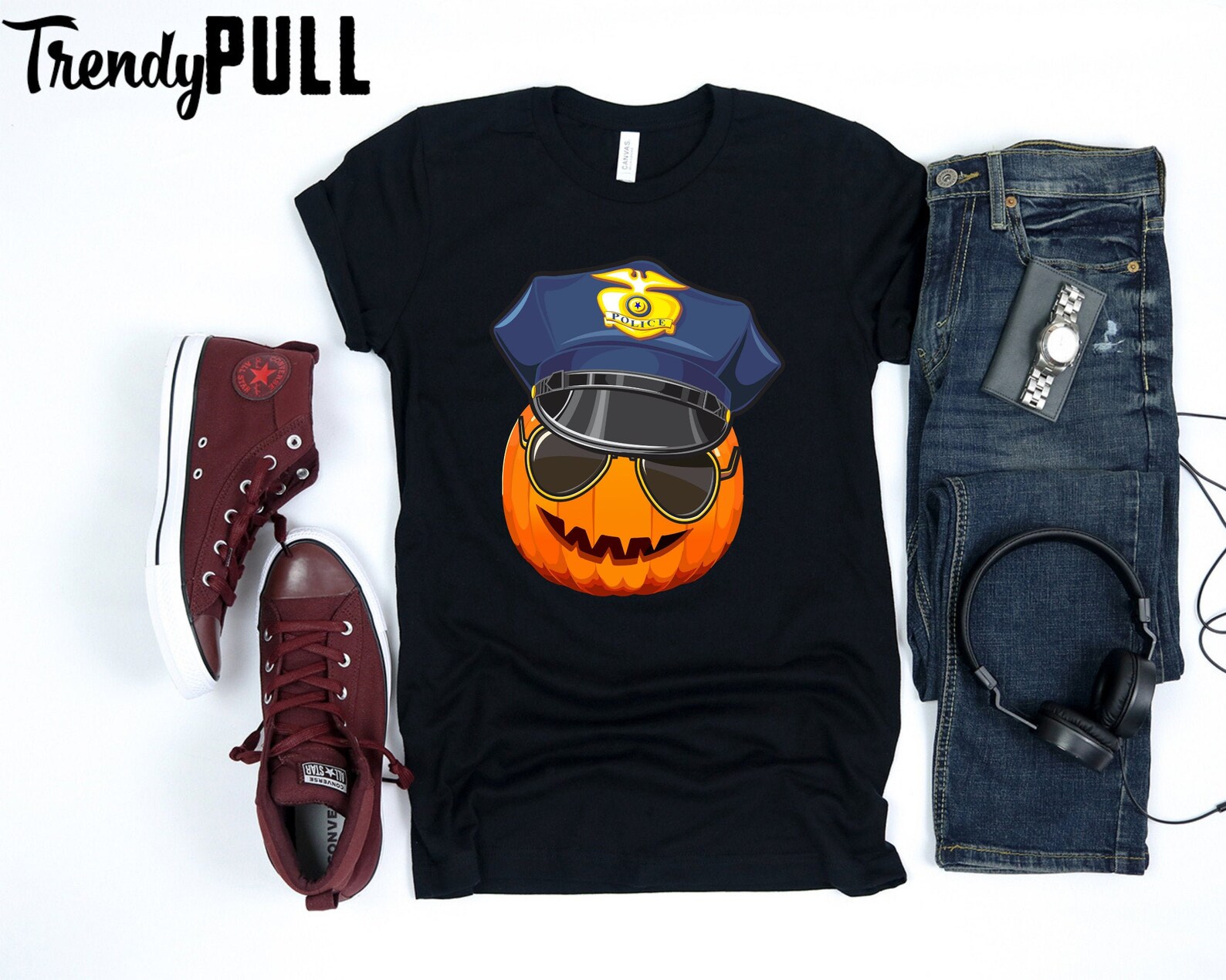 Halloween police officer pumpkin Shirt for kids tank hodie | Etsy