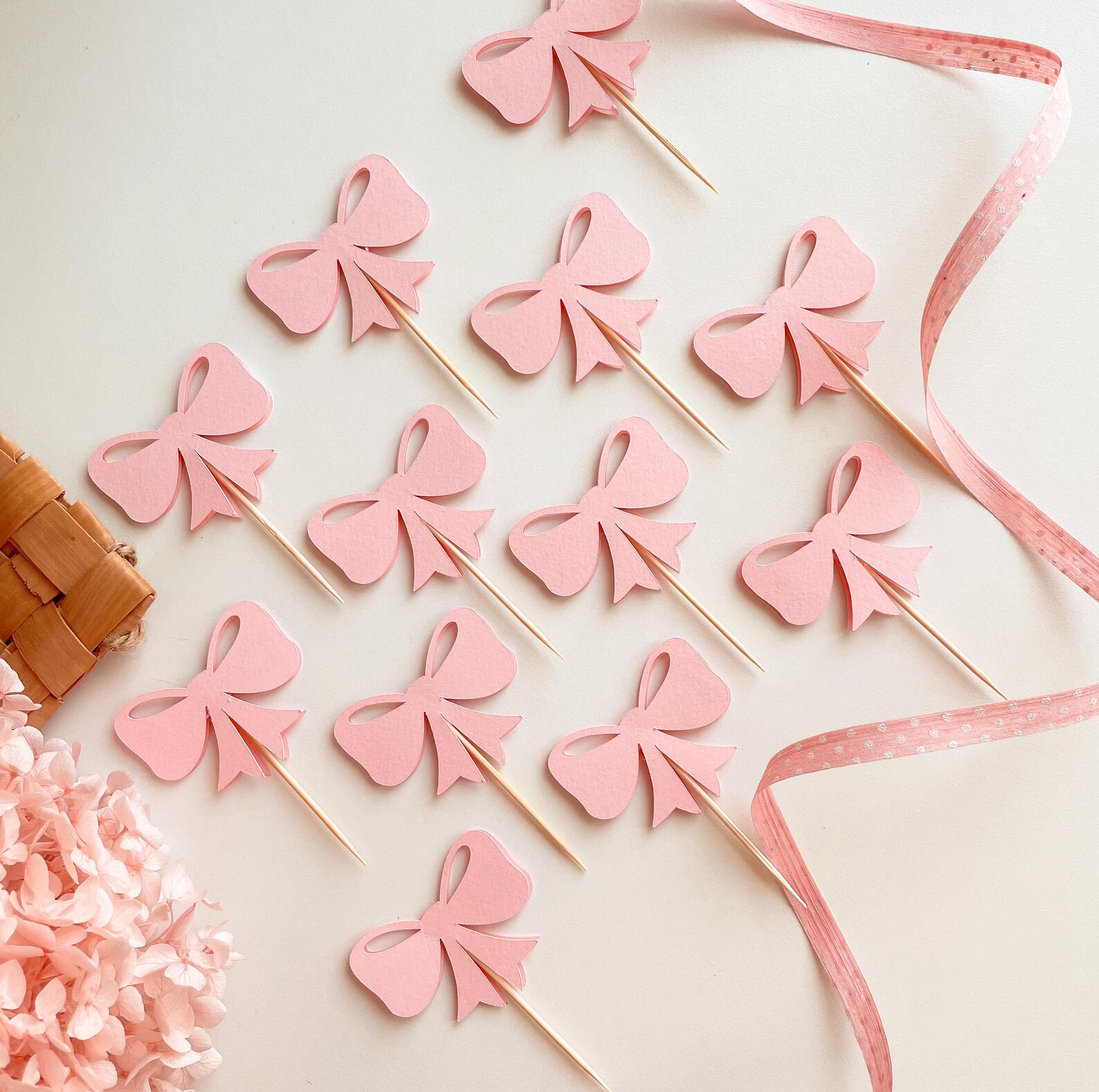 Pink Bow Cupcake Toppers Coquette Baby Shower Bonjour Bebe - Etsy