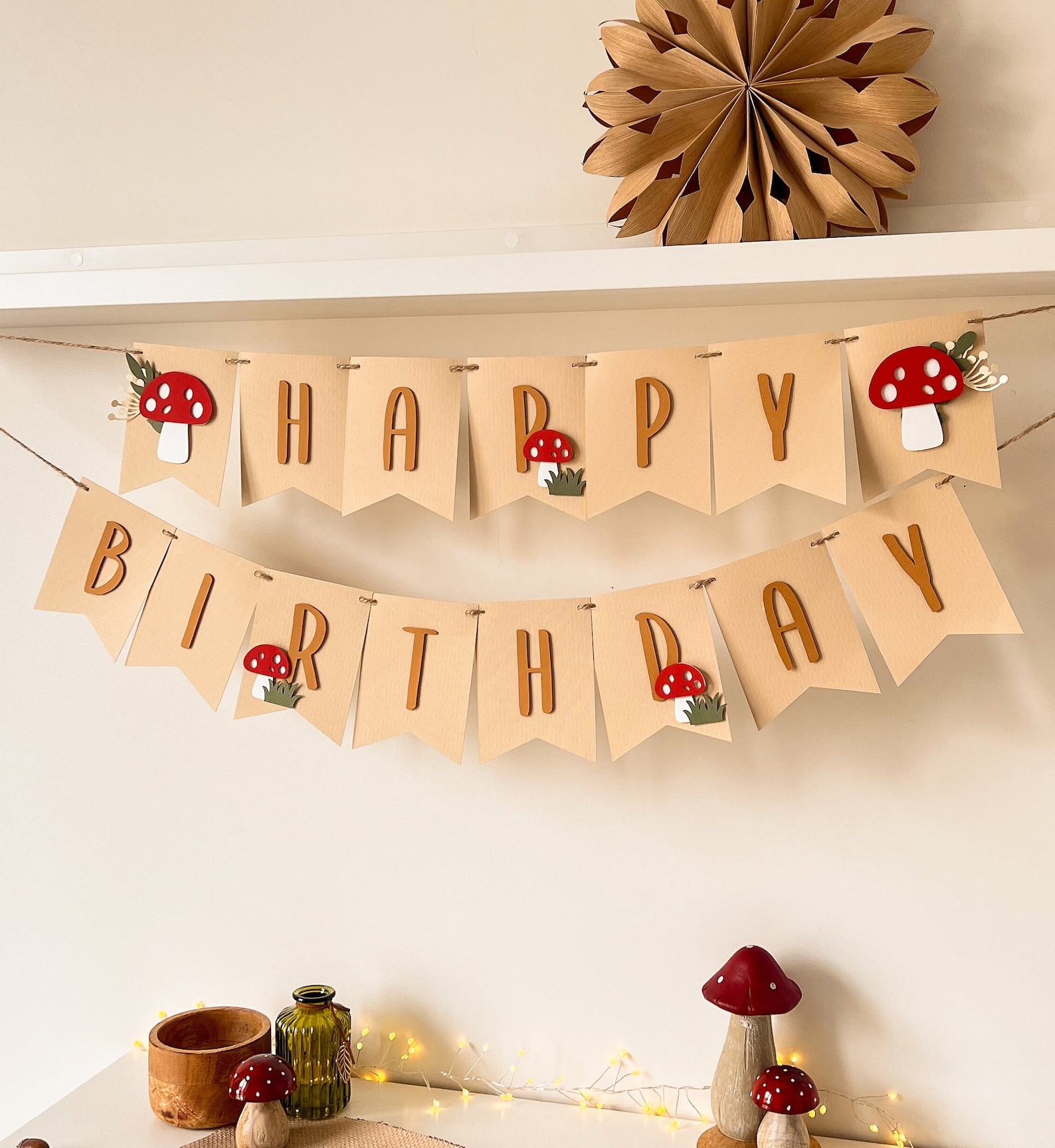 Mushroom Birthday Banner Happy Birthday Banner Mushroom First Birthday ...