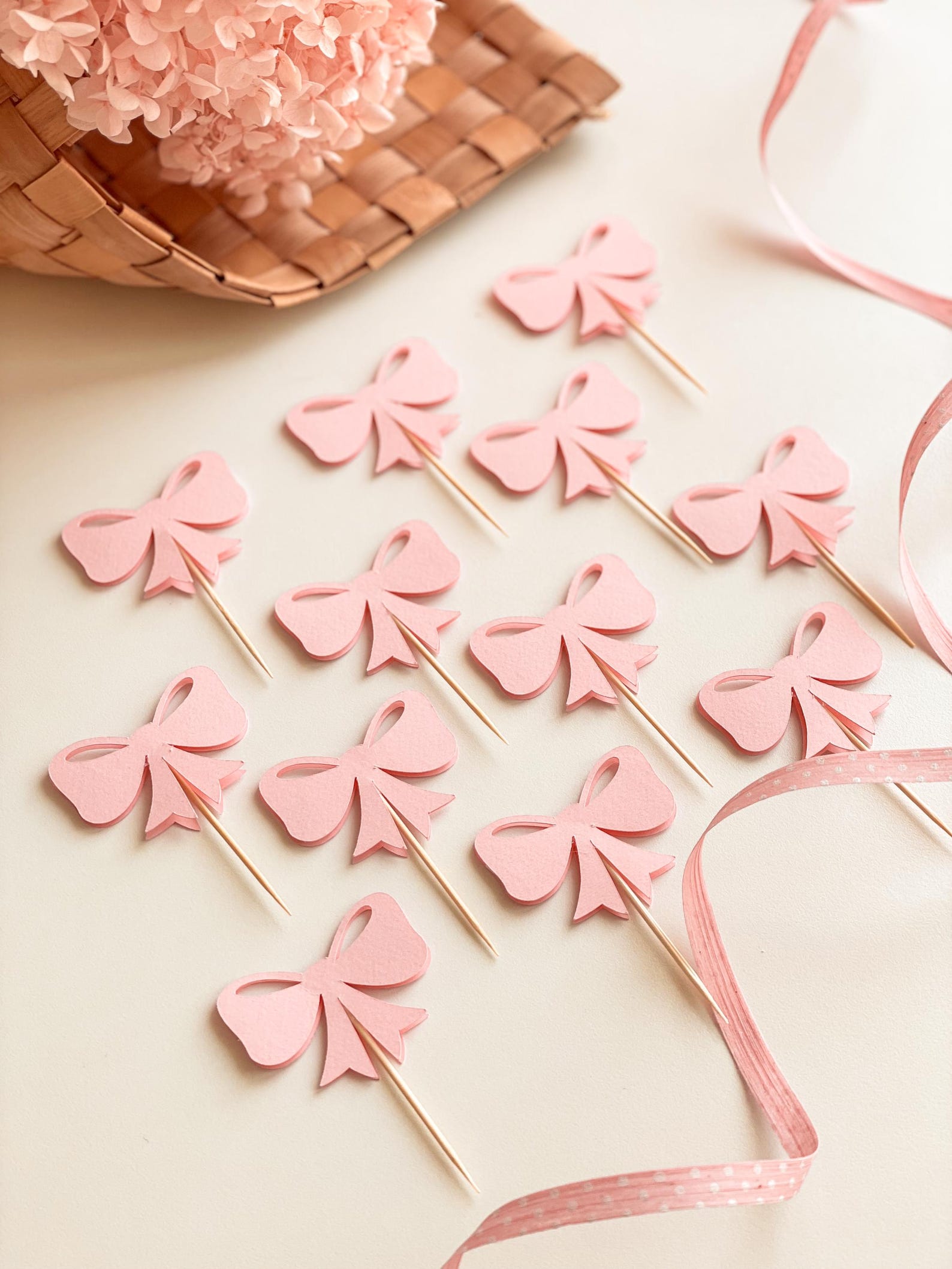 Pink Bow Cupcake Toppers Coquette Baby Shower Bonjour Bebe - Etsy