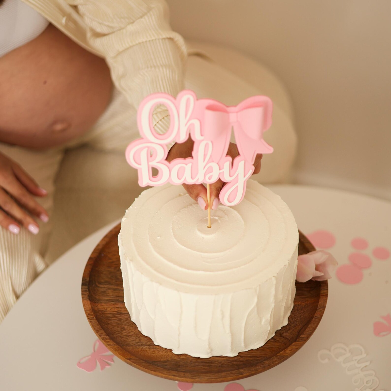 Pink Bow Cake Topper - Coquette Baby Shower Decoration - Oh Baby - Etsy