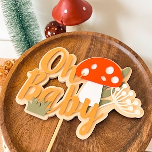Mushroom Cake Topper ~ Toadstool Baby Shower ~ Oh Baby Topper ~ Gender ...