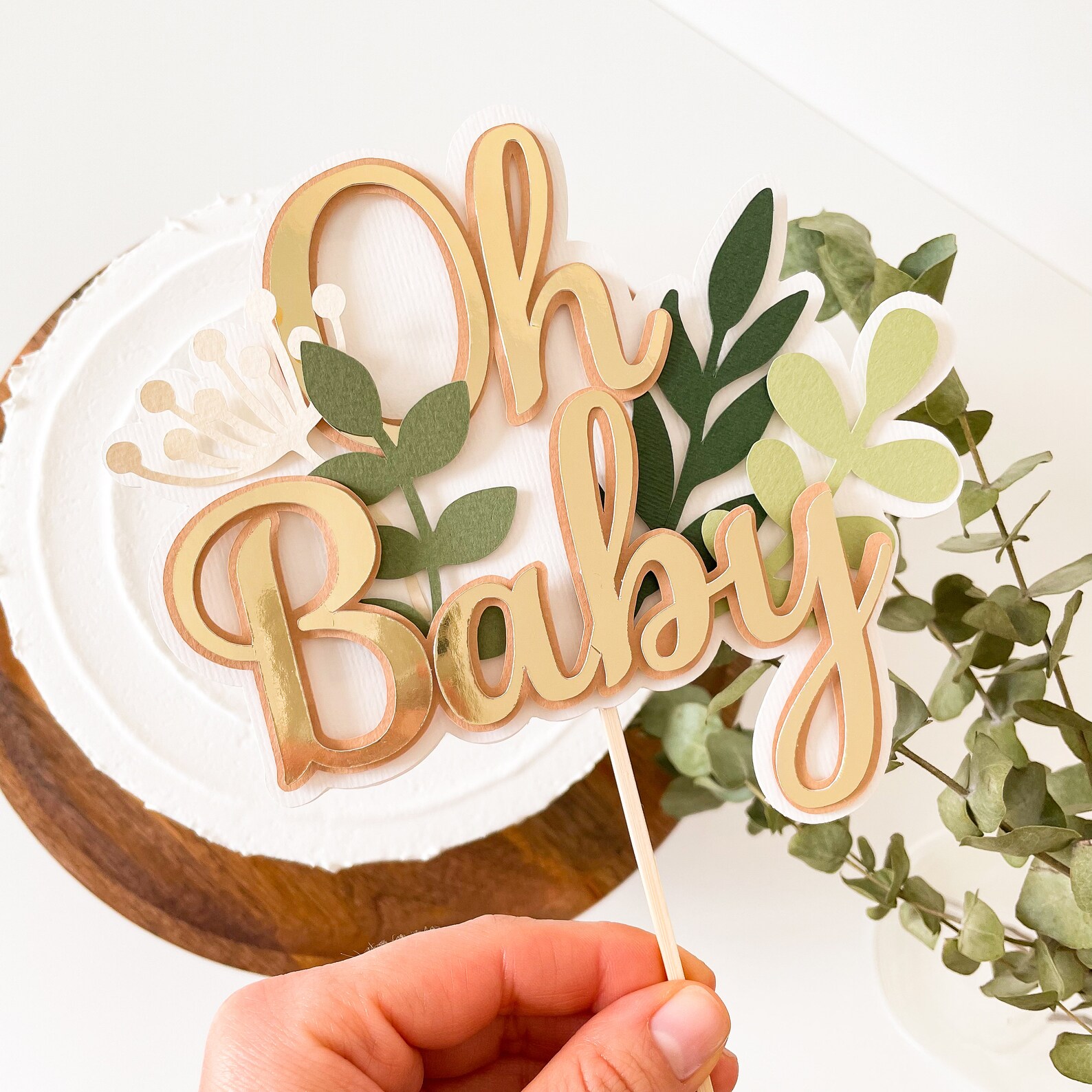 Baby Sprinkle Cake Topper Greenery Baby Shower Oh Baby Cake Topper ...