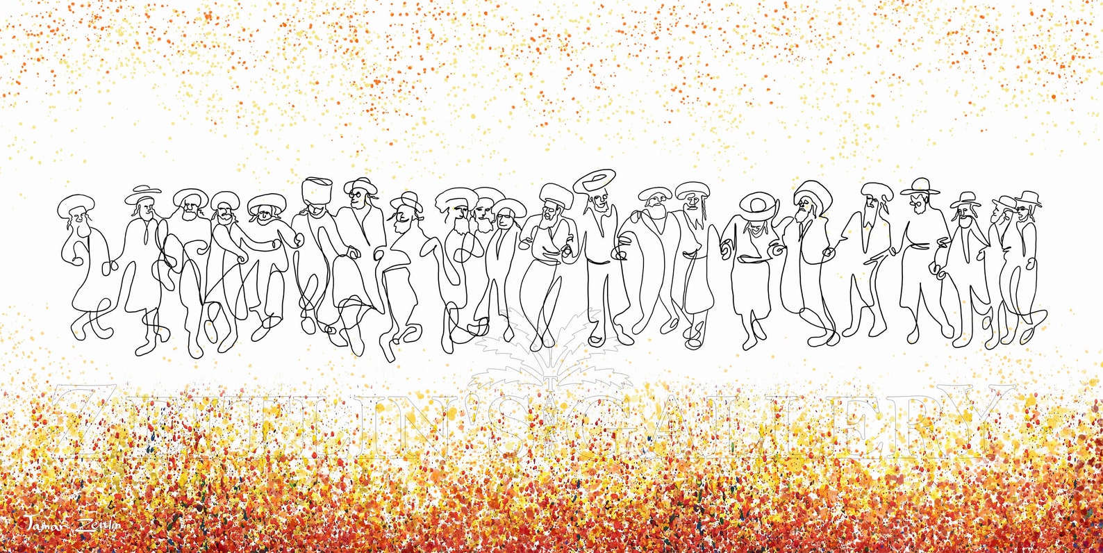 Chassidim Dancing Jewish Wall Art, Judaica, Modern Wall Art. One Line ...