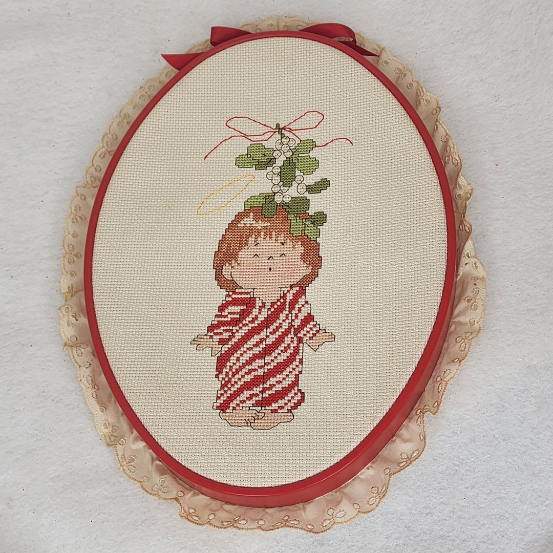 COMPLETED Vintage 80's Framed Angel Dumplin Pucker up It's Christmas ...