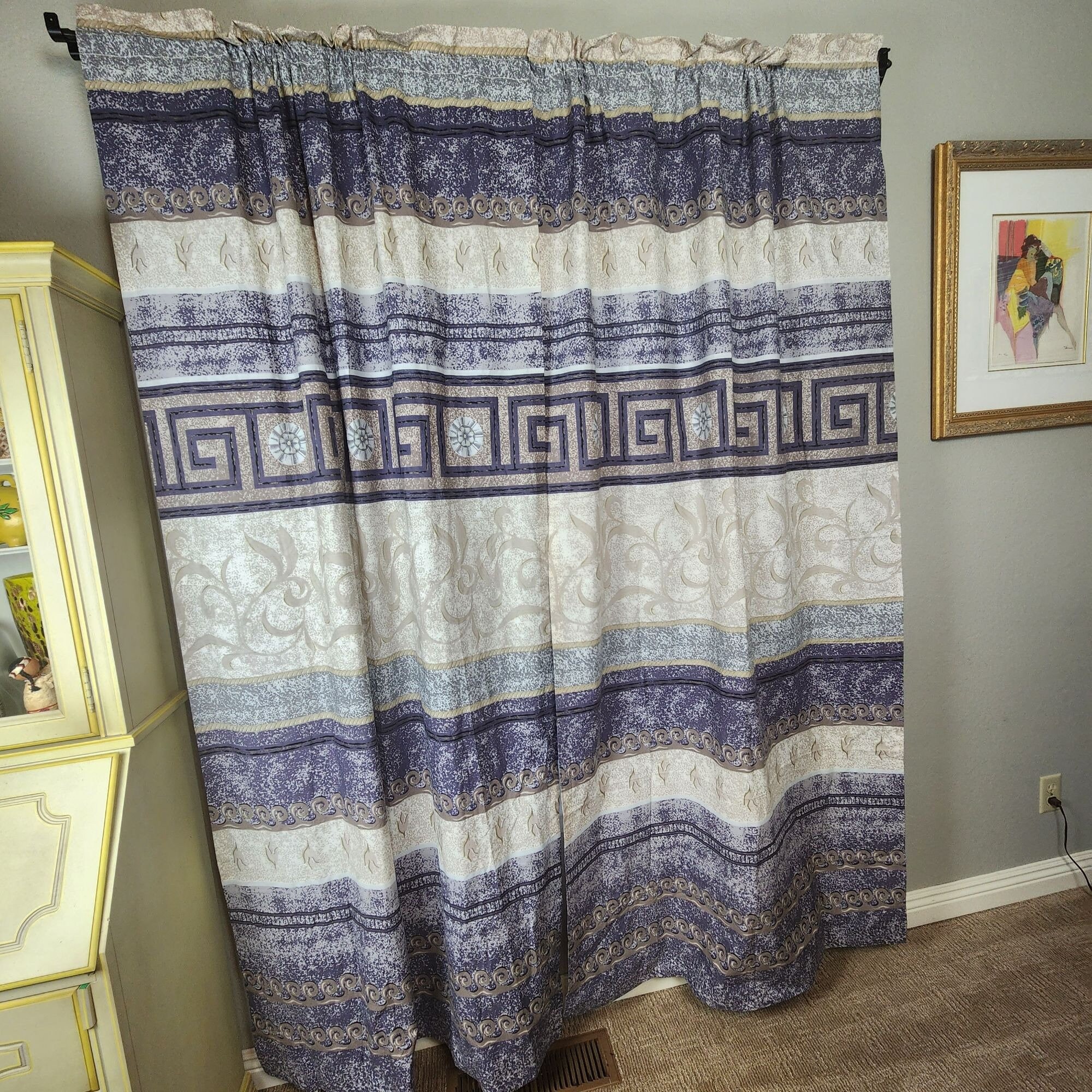 Vintage 80s 90s Curtain Panel Set Percale Sheet Fabric Marble Sponge ...